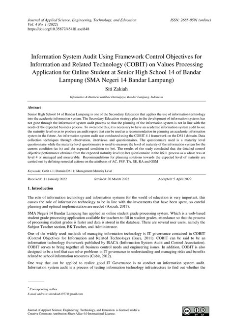 Pdf Information System Audit Using Framework Control Objectives For Information And Related