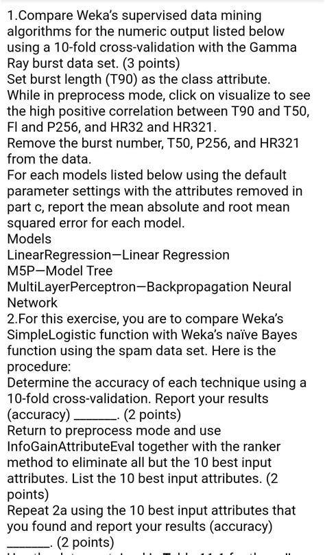 Solved 1compare Wekas Supervised Data Mining Algorithms