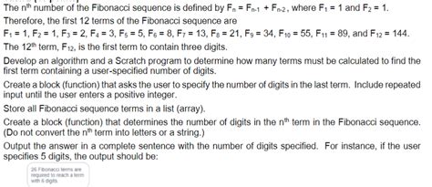Solved in Scratch, The nth ﻿number of the Fibonacci | Chegg.com