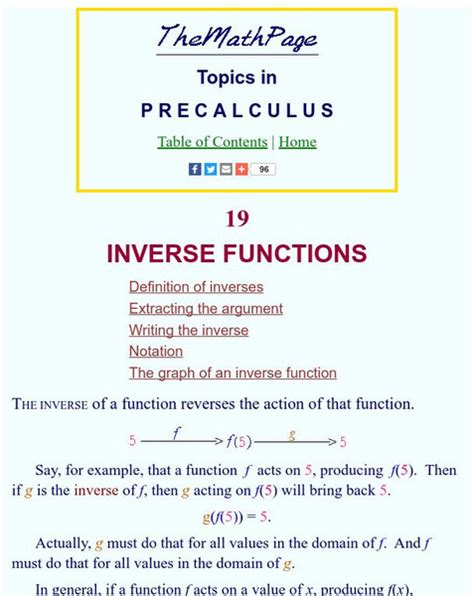 The Math Page Topics In Pre Calculus Inverse Functions Interactive For 9th 10th Grade