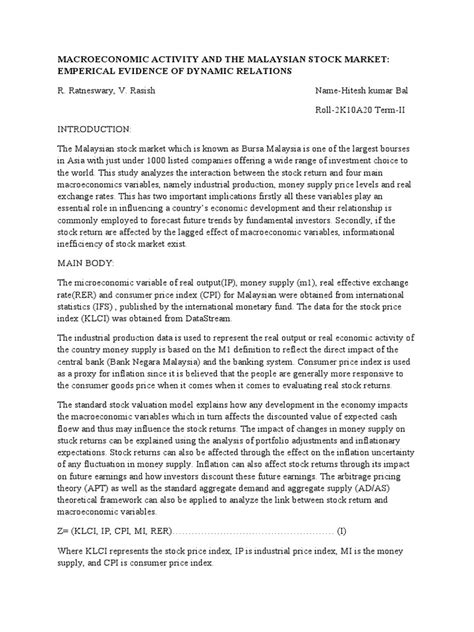 Macroeconomic Activity And The Malaysian Stock Market Emperical Evidence Of Dynamic Relations