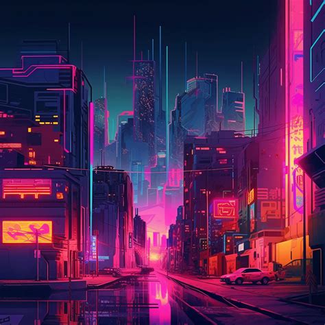 Cyberpunk Neon City Scape Digital Print Art Work Etsy