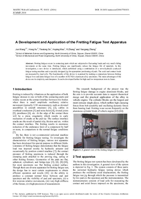 Pdf A Development And Application Of The Fretting Fatigue Test Apparatus