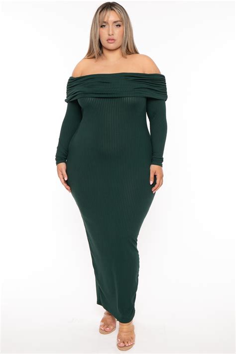 Plus Size Nerida Off Shoulder Maxi Dress Hunter Green Curvy Sense