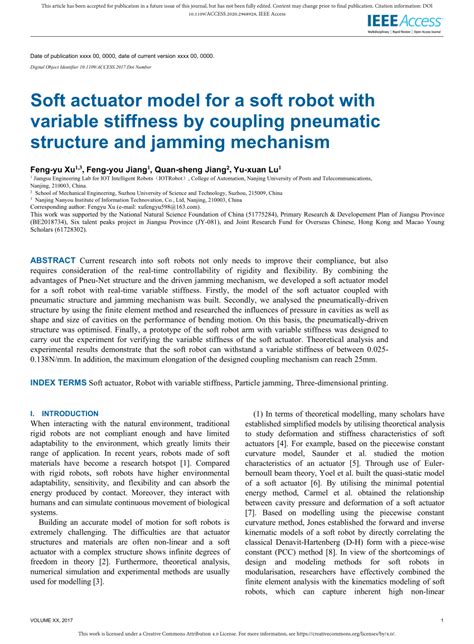 PDF Soft Actuator Model For A Soft Robot With Variable Stiffness By Coupling Pneumatic