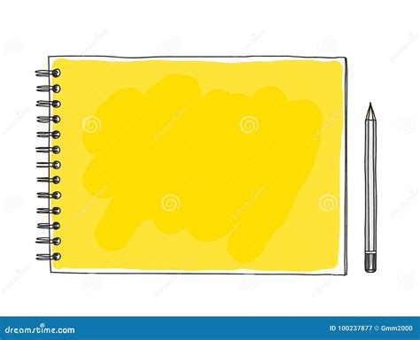 Yellow Notebook And Gray Pencil Hand Drawn Vector Art Stock Vector