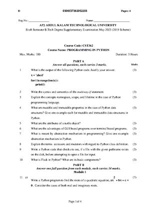 Ucest Model Question Paper Solution UCEST ALGORITHMIC THINKING WITH PYTHON MODEL