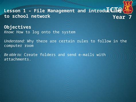 PPTX ICT Year 7 Lesson 1 File Management And Introduction To Babe Network Objectives Know