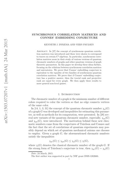 Pdf Synchronous Correlation Matrices And Connes Embedding Conjecture