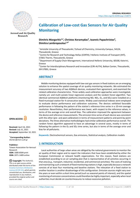 Pdf Calibration Of Low Cost Gas Sensors For Air Quality Monitoring