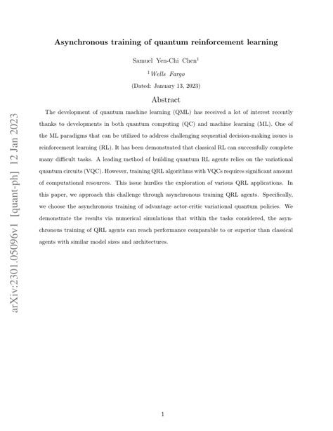 PDF Asynchronous Training Of Quantum Reinforcement Learning