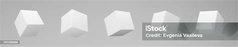 White 3d Modeling Cubes Set With Perspective Isolated On Grey Background Render A Rotating 3d