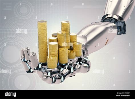 3d Rendering Robotic Hand Holding Gold Coins Stock Photo Alamy