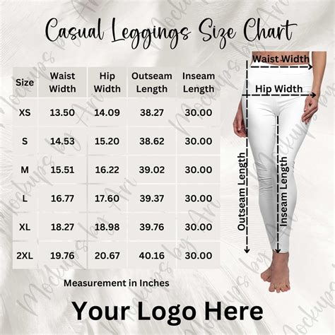 Womens Leggings Size Chart Digital Download Etsy