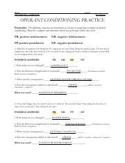 Operant Conditioning Practice Pdf Name Period PSYCHOLOGY LEARNING Ms Dickson OPERANT