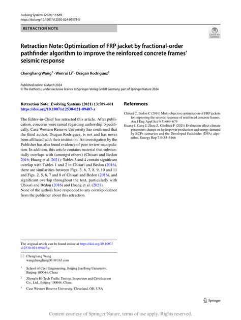 Retraction Note Optimization Of Frp Jacket By Fractional Order