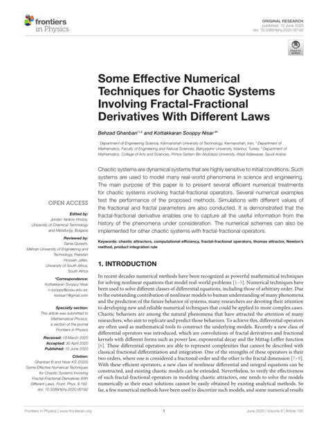 Pdf Some Effective Numerical Techniques For Chaotic Systems Involving Fractal Fractional