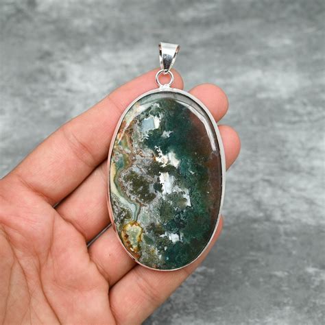 Moss Agate Pendant 925 Sterling Silver Pendant Moss Agate Gemstone
