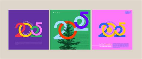 새해 복 많이 받으세요 2025 타이포그래피 컬러 숫자 로고 세트 2025년 새해 축하 행사 포스터의 창의적인 개념 브랜딩 표지 카드 배너 포스터에 대 한 최소한의 벡터
