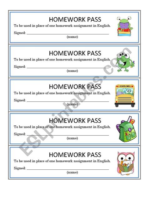 Homework Pass Esl Worksheet By Franzik