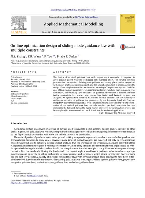 Pdf On Line Optimization Design Of Sliding Mode Guidance Law With
