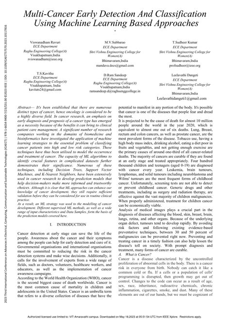 Pdf Multi Cancer Early Detection And Classification Using Machine