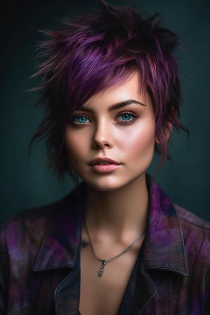 Premium Ai Image The Girl With The Purple Short Hair