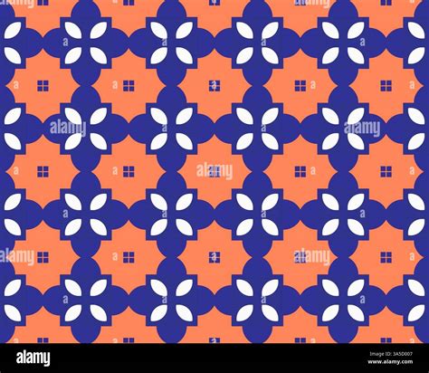 A Seamless Geometric Pattern With Blue And Orange Colors Featuring