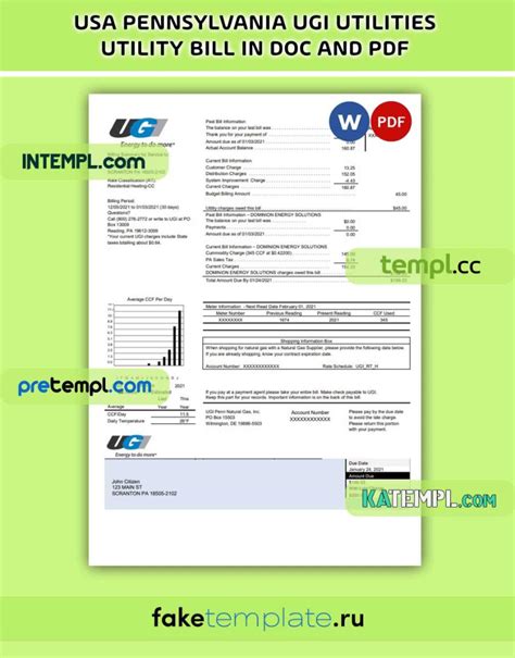 Usa Pennsylvania Ugi Utility Bill Pdf And Word Download Template Intempl