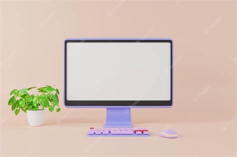 Premium Photo Desktop Computer With Blank Screen With Keyboard And Mouse 3d Render Illustration