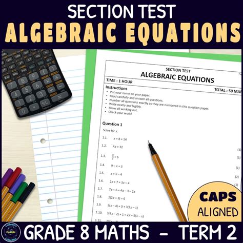 Algebraic Equations Test Grade 8 Maths Term 2 Section Test 2 Caps Colleens Cosmic Collection