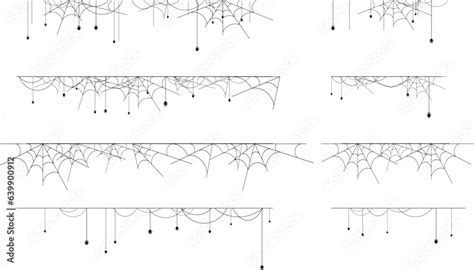 Spider Web Horizontal Border Collection Halloween Decorations With Net And Spiders Stock