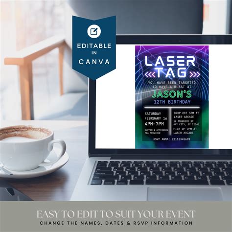 Editable Laser Tag Invitation Neon Laser Tag Birthday Invitation Glow Laser Tag Birthday Party