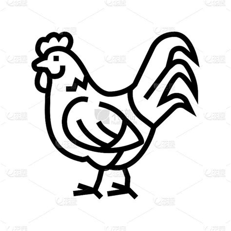 公鸡家的鸟线图标矢量插图素材 花瓣网