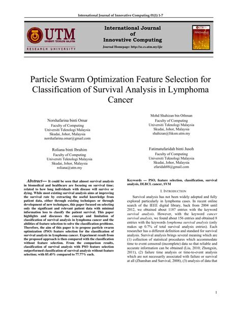 Pdf Particle Swarm Optimization Feature Selection For Classification