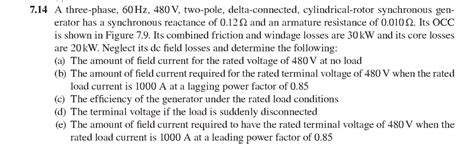 Solved 7 14 A Three Phase 60 Hz 480 V Two Pole