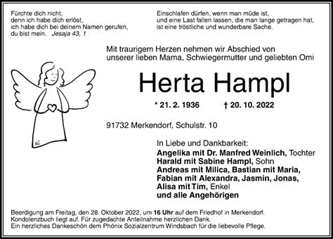 Traueranzeigen Von Herta Hampl Trauernnde