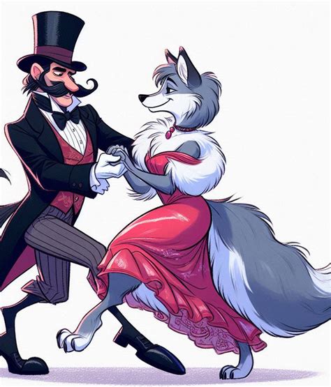 Victorian Moustacher Dancing With Wolf Queen By Captainhawpivspyro On