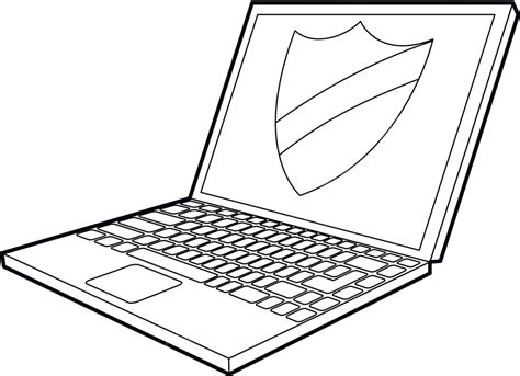 Laptop With Protection Shield Iconoutline Style Heraldic Defence Icon Vector Heraldic Defence