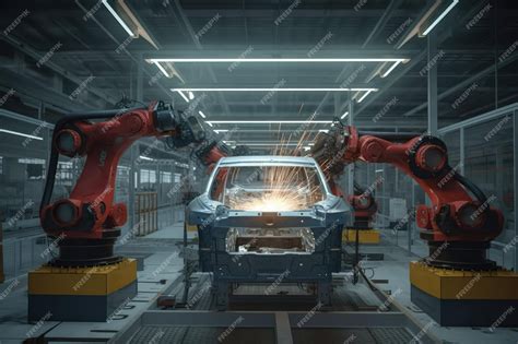 Premium Photo Car Factory Automotive Production Line Automated Robot