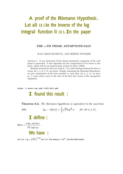 PDF Proof Of The Riemann Hypothesis