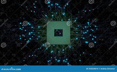 Cpu Modern Processor Motherboard Computer Chip With Connections And Signals 3d Render Stock