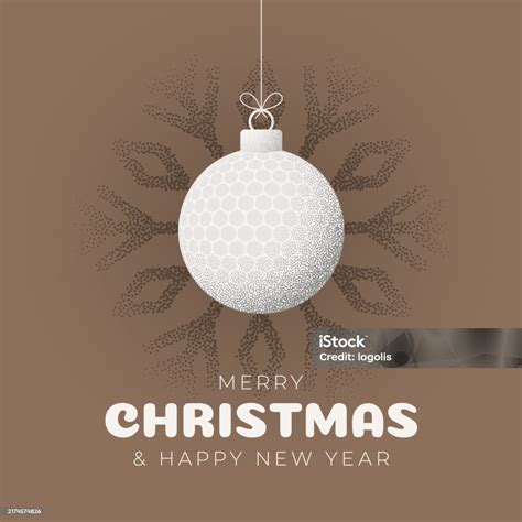 골프 크리스마스 인사말 거친 카드입니다 메리 크리스마스와 새해 복 많이 받으세요 스포츠 복고풍 인사말 카드 스레드 크리스마스 공 값싼 물건에 매달려 소음 갈색 점묘 배경에