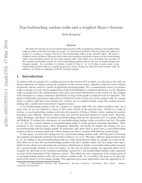Pdf Non Backtracking Random Walks And A Weighted Iharas Theorem
