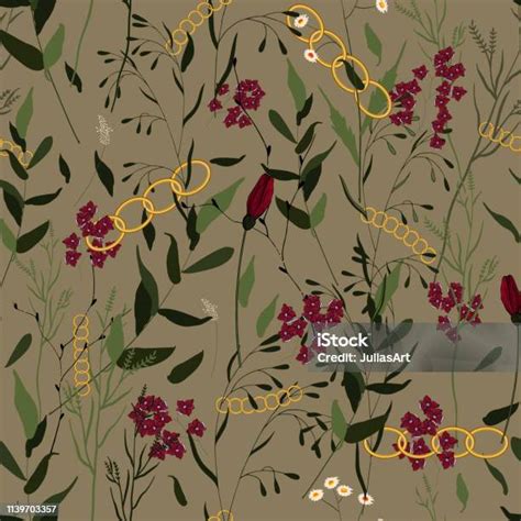 손으로 그린 벡터 일러스트입니다 꽃과 식물 식물 원활한 패턴 체인 0명에 대한 스톡 벡터 아트 및 기타 이미지 0명 금