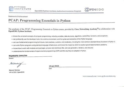 Shruthi Rajarapu On Linkedin Python Programmingessentials Cisco Openedgpythoninstitute