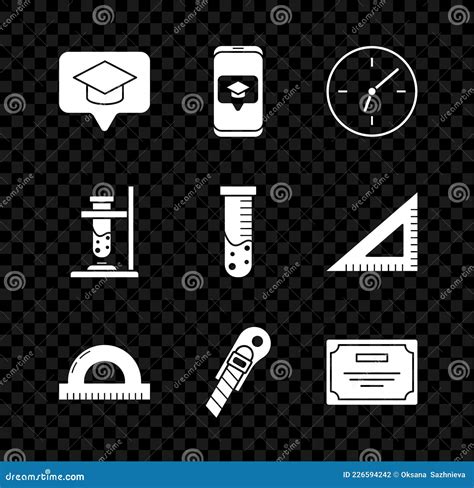 Set Graduation Cap In Speech Bubble Clock Protractor Grid For Measuring Degrees Stationery