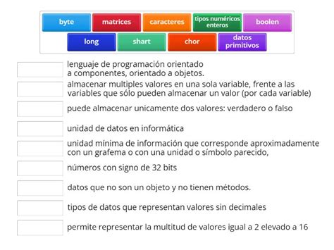 Datos Primitivos De Java Une Las Parejas