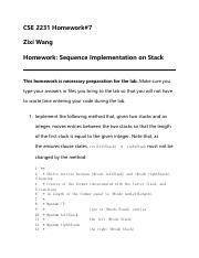 CSE 2231 Homework 7 Pdf CSE 2231 Homework 7 Zixi Wang Homework Sequence Implementation On