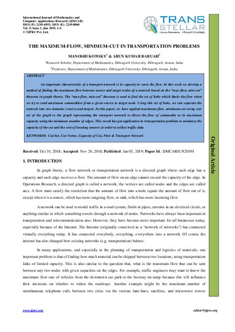 Pdf The Maximum Flow Minimum Cut In Transportation Problems